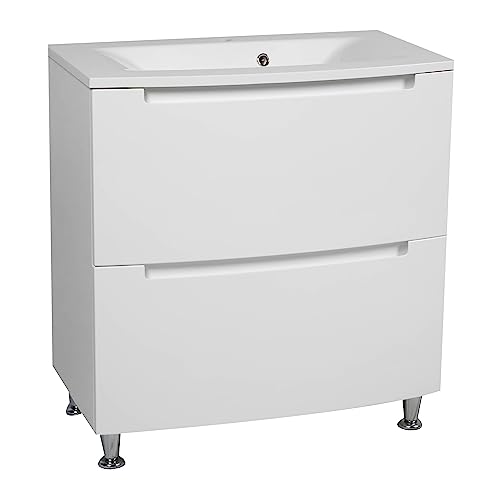 Sample of Cabinet Finish | Modern Free Standing Bathroom Vanity with Washbasin | Delux White Hight Gloss Collection | Non-Toxic Fire-Resistant MDF-Omega Collection 32"