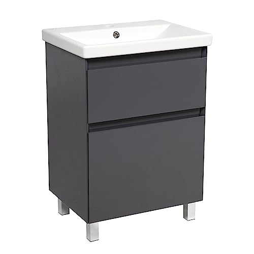 Sample of Cabinet Finish | Modern Free Standing Bathroom Vanity with Washbasin | Elit Graphite Gloss Collection | Non-Toxic Fire-Resistant MDF-Simple Collection 32"