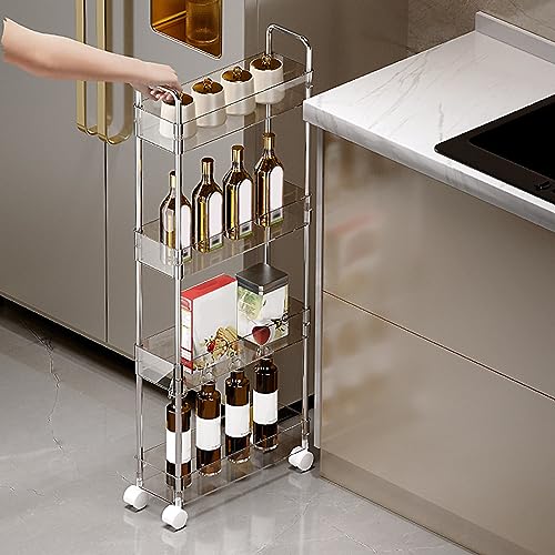 Meideli Storage Cabinet Rolling Cart Clear Bathroom Organizer Cart Storage Shelf Multi Layers Large Capacity Moveable Laundry Room Kitchen Organization Rack (Triple Layer, Atrovirens)