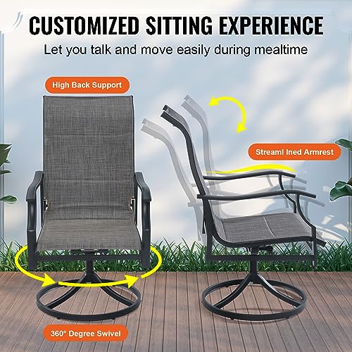 VEVOR 5 Pieces Patio Dining Set, Outdoor Furniture Table and Swivel Chairs Set, All Weather Garden Furniture Table Sets, Iron Patio Conversation Set with Umbrella Hole, For Lawn, Deck, Backyard, Black