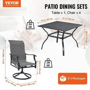 VEVOR 5 Pieces Patio Dining Set, Outdoor Furniture Table and Swivel Chairs Set, All Weather Garden Furniture Table Sets, Iron Patio Conversation Set with Umbrella Hole, For Lawn, Deck, Backyard, Black