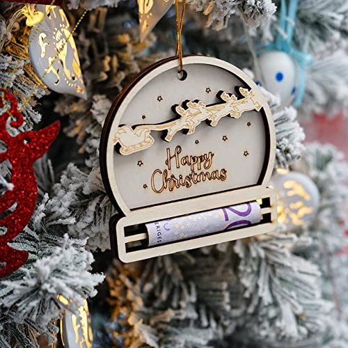 Jahhsay 6PCS Christmas Money Holder for Cash Gift, Wooden Money Card Hanging Decoration, Novelty Cash Holder Chocolate Storage Reindeer Christmas Tree Ornament