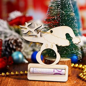 Jahhsay 6PCS Christmas Money Holder for Cash Gift, Wooden Money Card Hanging Decoration, Novelty Cash Holder Chocolate Storage Reindeer Christmas Tree Ornament