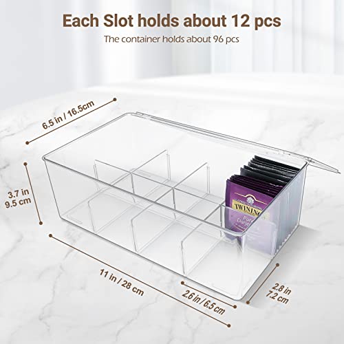 Puricon 2 Pack Tea Bag Organizer Clear Acrylic Tea Storage Box with Lid Bundle with Mug Holder Organizer Coffee Cup Rack for Countertop