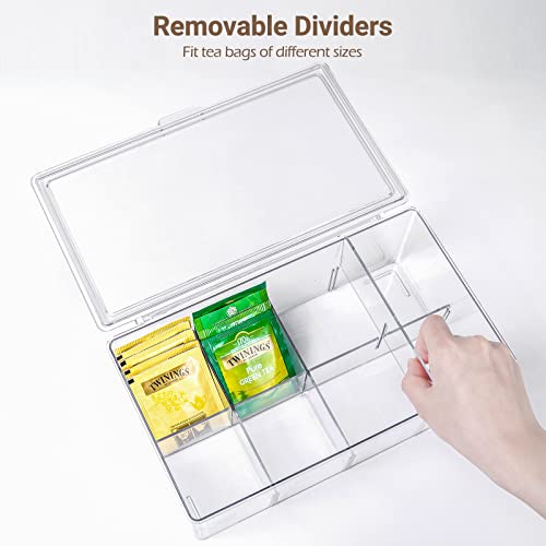 Puricon 2 Pack Tea Bag Organizer Clear Acrylic Tea Storage Box with Lid Bundle with Mug Holder Organizer Coffee Cup Rack for Countertop