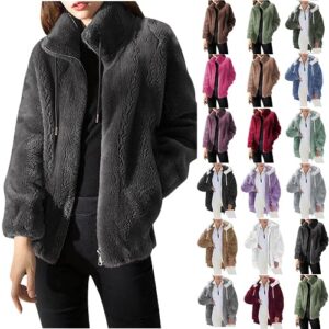 mrgiinri womens fleece hooded coats 2023 plus size zipper winter warm long sleeve plush hoodies jacket cardigan sweaters