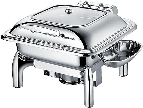 6 L Chafing Dish Set, Stainless Steel Buffet Server Warming Tray with Water Pan & Fuel Holders, for Restaurant Catering Parties Weddings Picnics Food Warmer (Color : Silver)