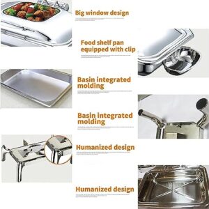 6 L Chafing Dish Set, Stainless Steel Buffet Server Warming Tray with Water Pan & Fuel Holders, for Restaurant Catering Parties Weddings Picnics Food Warmer (Color : Silver)