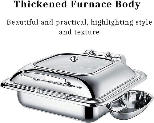 6 L Chafing Dish Set, Stainless Steel Buffet Server Warming Tray with Water Pan & Fuel Holders, for Restaurant Catering Parties Weddings Picnics Food Warmer (Color : Silver)