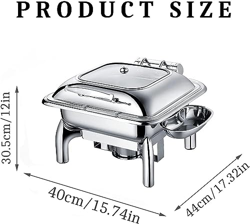 6 L Chafing Dish Set, Stainless Steel Buffet Server Warming Tray with Water Pan & Fuel Holders, for Restaurant Catering Parties Weddings Picnics Food Warmer (Color : Silver)