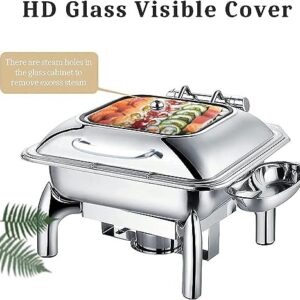 6 L Chafing Dish Set, Stainless Steel Buffet Server Warming Tray with Water Pan & Fuel Holders, for Restaurant Catering Parties Weddings Picnics Food Warmer (Color : Silver)