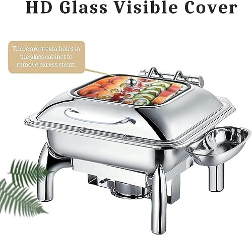 6 L Chafing Dish Set, Stainless Steel Buffet Server Warming Tray with Water Pan & Fuel Holders, for Restaurant Catering Parties Weddings Picnics Food Warmer (Color : Silver)