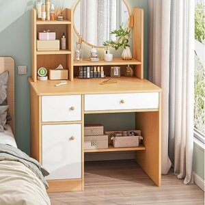 Makeup Vanity Dressing Table With Mirror Girls Vanity White Womens Vanity Desk With Drawers Modern Makeup Table Set Wooden Bedroom Vanity Table Set For Makeup Room, Bedroom ( Color : Without light )