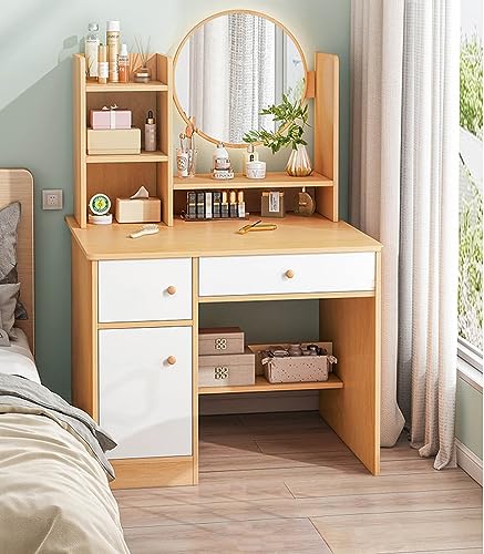 Makeup Vanity Dressing Table With Mirror Girls Vanity White Womens Vanity Desk With Drawers Modern Makeup Table Set Wooden Bedroom Vanity Table Set For Makeup Room, Bedroom ( Color : Without light )