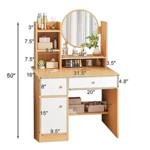 Makeup Vanity Dressing Table With Mirror Girls Vanity White Womens Vanity Desk With Drawers Modern Makeup Table Set Wooden Bedroom Vanity Table Set For Makeup Room, Bedroom ( Color : Without light )