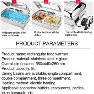 Food Warmers for Parties Buffets Electric, Stainless Steel Buffet Server and Warming Tray, 9L, Chafing Dish Buffet Set - Adjustable Temperature + Hot Plate Electricgn (Size : Gn 1/3)