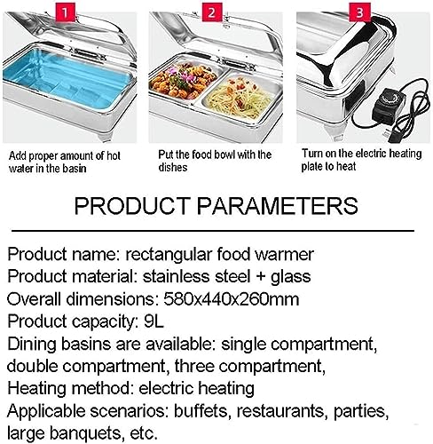 Food Warmers for Parties Buffets Electric, Stainless Steel Buffet Server and Warming Tray, 9L, Chafing Dish Buffet Set - Adjustable Temperature + Hot Plate Electricgn (Size : Gn 1/3)