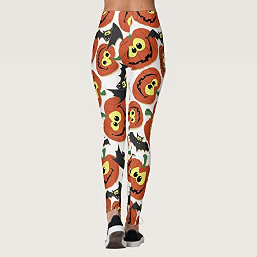 Low Rise Pants for Women Women's Halloween High Waist Yoga Trousers Cat and Bat Print Long Slim Fit Chunky Warm Fall and Winter (White, XXL) Gifts for 18 Year Old Girl Boss Gifts for Women