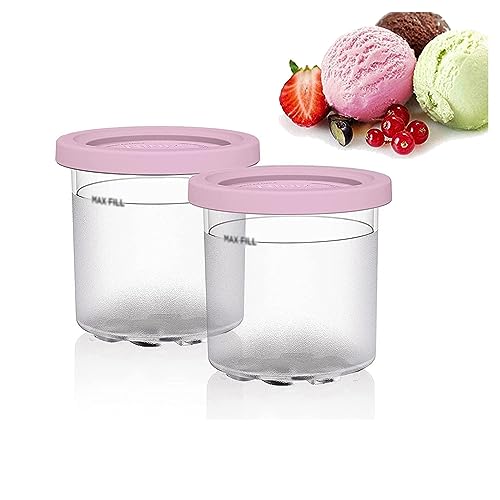 DISXENT 2/4/6PCS Creami Containers, for Creami Ninja Ice Cream Deluxe,16 OZ Ice Cream Pints with Lids Reusable,Leaf-Proof Compatible NC301 NC300 NC299AMZ Series Ice Cream Maker,Pink-4PCS