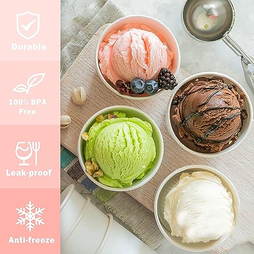 DISXENT 2/4/6PCS Creami Containers, for Creami Ninja Ice Cream Deluxe,16 OZ Ice Cream Pints with Lids Reusable,Leaf-Proof Compatible NC301 NC300 NC299AMZ Series Ice Cream Maker,Pink-4PCS