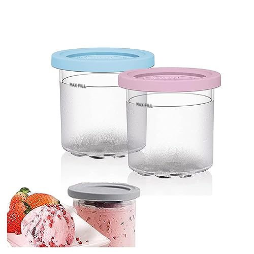 EVANEM 2/4/6PCS Creami Pints, for Extra Bowl For Ninja Creamy,16 OZ Ice Cream Pints Airtight And Leaf-Proof Compatible NC301 NC300 NC299AMZ Series Ice Cream Maker,Pink+Blue-4PCS