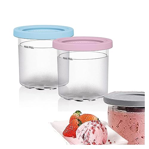 EVANEM 2/4/6PCS Creami Containers, for Creami Ninja Ice Cream Deluxe,16 OZ Creami Deluxe Pints Bpa-Free,Dishwasher Safe for NC301 NC300 NC299AM Series Ice Cream Maker,Pink+Blue-4PCS