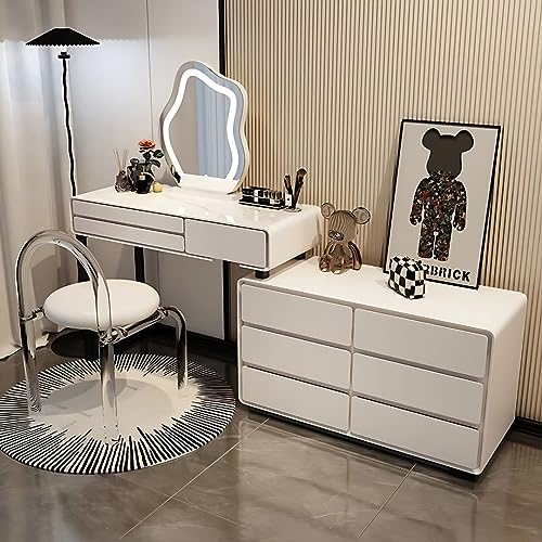 Attega Makeup Vanity Table Set, Dressing Table with Acrylic Stool & Large Storage Drawers, Modern Vanity Desk Set for Women Girls