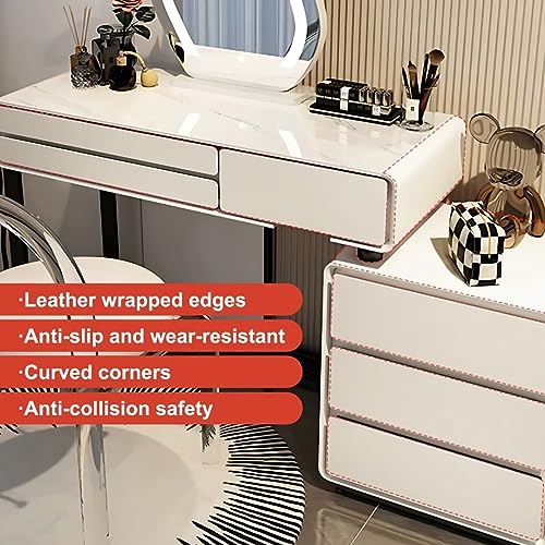 Attega Makeup Vanity Table Set, Dressing Table with Acrylic Stool & Large Storage Drawers, Modern Vanity Desk Set for Women Girls