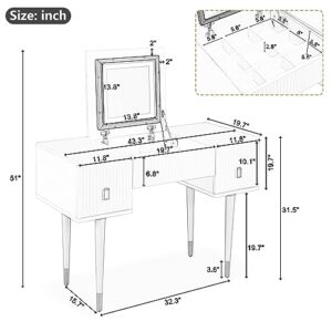 JIVOIT Vanity Table Set, 43.3" Modern Vanity Table Set with Flip-top Mirror and LED Light, Dressing Table with Customizable Storage, Vanity Dressing Table for Bedroom Women Girls (White+Gray 7)