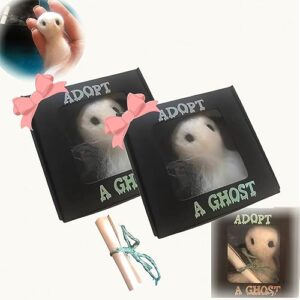 renyqatt 2pcs adopt a ghost, 2024 super cute little pocket ghost with a tiny scroll, mini plush stuffed ghost doll, creative gift for ghost stories, halloween decoration lovers