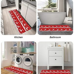 Christmas Deer Bath Mat for Tub,Non Slip Bathroom Floor Runner Rug Quick Dry & Absorbent Diatomaceous Earth Shower Sink Bedroom Kitchen Washable Doormat,Xmas Winter Snowflake Reindeer Red Tree 20"x47"