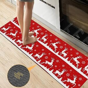 Christmas Deer Bath Mat for Tub,Non Slip Bathroom Floor Runner Rug Quick Dry & Absorbent Diatomaceous Earth Shower Sink Bedroom Kitchen Washable Doormat,Xmas Winter Snowflake Reindeer Red Tree 20"x47"