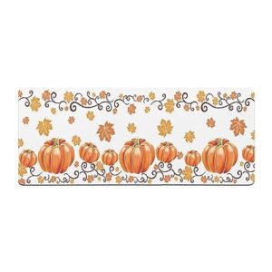 Orange Pumpkin Bath Mat for Tub,Non Slip Bathroom Floor Runner Rug Quick Dry & Absorbent Diatomaceous Earth Shower Sink Bedroom Kitchen Washable Doormat,Thanksgiving Fall Maple Leaves White 20"x47"