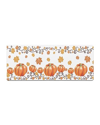 Orange Pumpkin Bath Mat for Tub,Non Slip Bathroom Floor Runner Rug Quick Dry & Absorbent Diatomaceous Earth Shower Sink Bedroom Kitchen Washable Doormat,Thanksgiving Fall Maple Leaves White 20"x47"