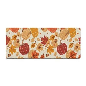 Farm Rustic Pumpkins Bath Mat for Tub,Non Slip Bathroom Floor Runner Rug Quick Dry & Absorbent Diatomaceous Earth Shower Sink Bedroom Kitchen Washable Doormat,Thanksgiving Autumn Maple Leaves 16"x47"