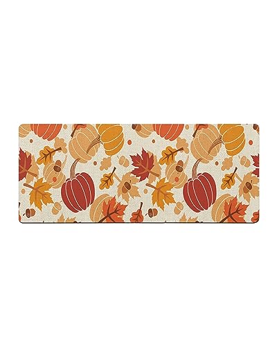 Farm Rustic Pumpkins Bath Mat for Tub,Non Slip Bathroom Floor Runner Rug Quick Dry & Absorbent Diatomaceous Earth Shower Sink Bedroom Kitchen Washable Doormat,Thanksgiving Autumn Maple Leaves 16"x47"