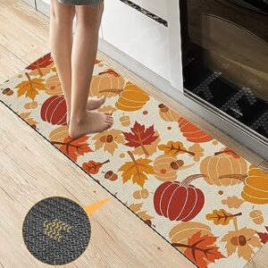 Farm Rustic Pumpkins Bath Mat for Tub,Non Slip Bathroom Floor Runner Rug Quick Dry & Absorbent Diatomaceous Earth Shower Sink Bedroom Kitchen Washable Doormat,Thanksgiving Autumn Maple Leaves 16"x47"