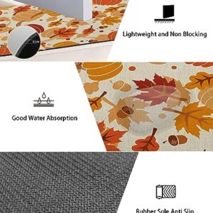 Farm Rustic Pumpkins Bath Mat for Tub,Non Slip Bathroom Floor Runner Rug Quick Dry & Absorbent Diatomaceous Earth Shower Sink Bedroom Kitchen Washable Doormat,Thanksgiving Autumn Maple Leaves 16"x47"