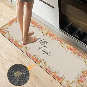 Elegant Flower Pumpkins Bath Mat for Tub,Non Slip Bathroom Floor Runner Rug Quick Dry & Absorbent Diatomaceous Earth Shower Sink Kitchen Washable Doormat,Fall Aesthetic Eucalyptus Leaves 20"x47"