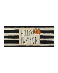 thanksgiving bath mat for tub,non slip bathroom floor runner rug quick dry & absorbent diatomaceous earth shower sink bedroom kitchen washable doormat,boho polka dot pumpkin black stripes 20"x47"