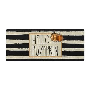 Thanksgiving Bath Mat for Tub,Non Slip Bathroom Floor Runner Rug Quick Dry & Absorbent Diatomaceous Earth Shower Sink Bedroom Kitchen Washable Doormat,Boho Polka Dot Pumpkin Black Stripes 20"x47"