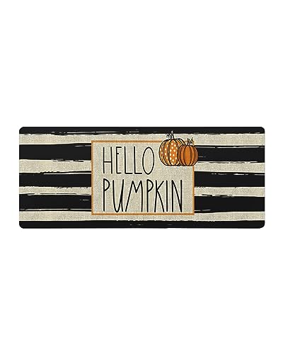 Thanksgiving Bath Mat for Tub,Non Slip Bathroom Floor Runner Rug Quick Dry & Absorbent Diatomaceous Earth Shower Sink Bedroom Kitchen Washable Doormat,Boho Polka Dot Pumpkin Black Stripes 20"x47"