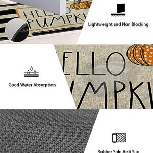 Thanksgiving Bath Mat for Tub,Non Slip Bathroom Floor Runner Rug Quick Dry & Absorbent Diatomaceous Earth Shower Sink Bedroom Kitchen Washable Doormat,Boho Polka Dot Pumpkin Black Stripes 20"x47"