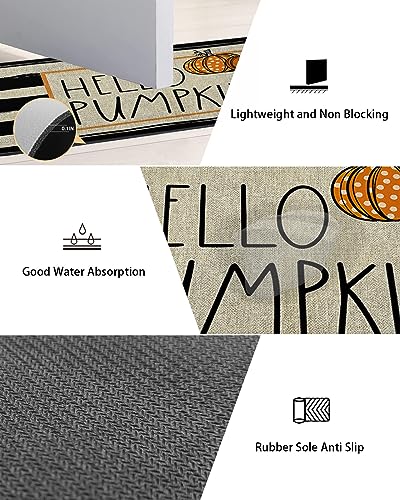 Thanksgiving Bath Mat for Tub,Non Slip Bathroom Floor Runner Rug Quick Dry & Absorbent Diatomaceous Earth Shower Sink Bedroom Kitchen Washable Doormat,Boho Polka Dot Pumpkin Black Stripes 20"x47"