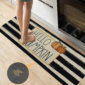 Thanksgiving Bath Mat for Tub,Non Slip Bathroom Floor Runner Rug Quick Dry & Absorbent Diatomaceous Earth Shower Sink Bedroom Kitchen Washable Doormat,Boho Polka Dot Pumpkin Black Stripes 20"x47"