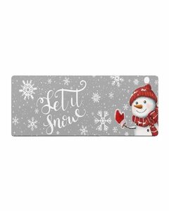 jolunifun christmas snowman bath mat for tub,non slip bathroom floor runner rug quick dry & absorbent diatomaceous earth shower sink bedroom kitchen washable doormat,winter red snowflake grey 20"x47"