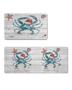 christmas bath mat for tub,non slip bathroom floor runner rug quick dry & absorbent diatomaceous earth shower sink bedroom kitchen washable doormat,farmhouse xmas ocean crab red santa 18x30+18x60