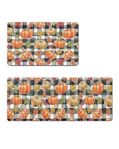 buffalo plaid pumpkins bath mat for tub,non slip bathroom floor runner rug quick dry & absorbent diatomaceous earth shower sink kitchen doormat,thanksgiving fall leaves black white 20x24+20x48