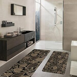 Thanksgiving Fall Bath Mat for Tub,Non Slip Bathroom Floor Runner Rug Quick Dry & Absorbent Diatomaceous Earth Shower Sink Kitchen Washable Doormat,Gold Autumn Maple Leaves Black Backdrop 16x24+16x47