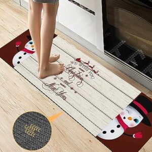 Christmas Bath Mat for Tub,Non Slip Bathroom Floor Runner Rug Quick Dry & Absorbent Diatomaceous Earth Shower Sink Kitchen Washable Doormat,Xmas Snowman Winter Snowflake Santa Reindeer Red 16"x47"